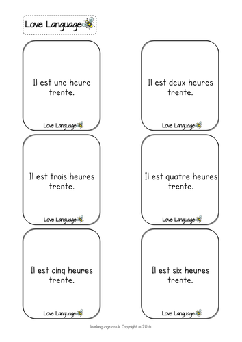 French telling the time (half hour/thirty) vocabulary cards | Teaching ...