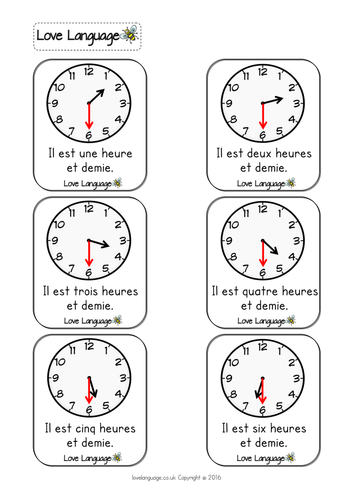 French telling the time (half hour/thirty) vocabulary cards | Teaching ...