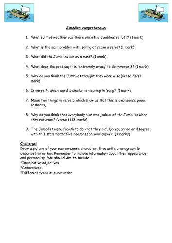 Poetry - 'The Jumblies' analysis and comprehension (primary) | Teaching ...
