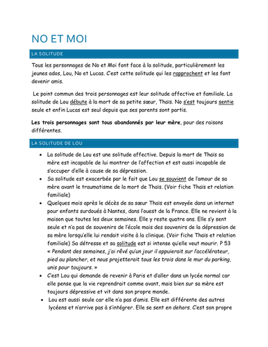 No et Moi, les thèmes | Teaching Resources