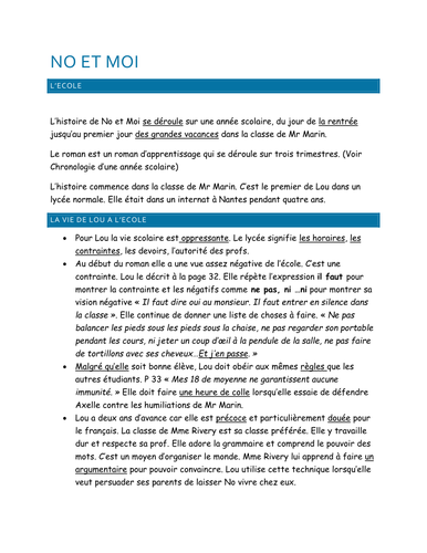 No et Moi, les thèmes | Teaching Resources