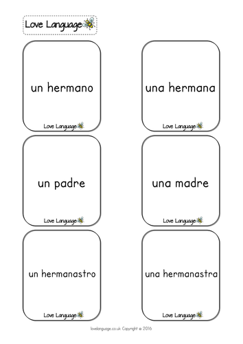 Spanish family vocabulary cards | Teaching Resources