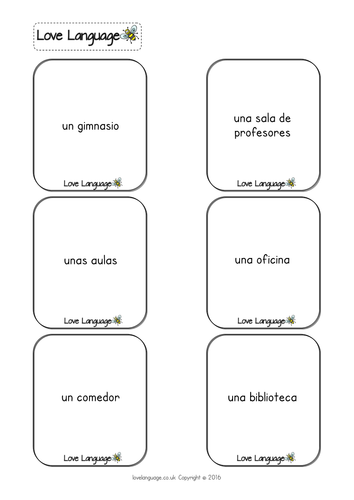 Spanish places in a school vocabulary cards | Teaching Resources