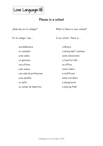 Spanish places in a school vocabulary cards | Teaching Resources