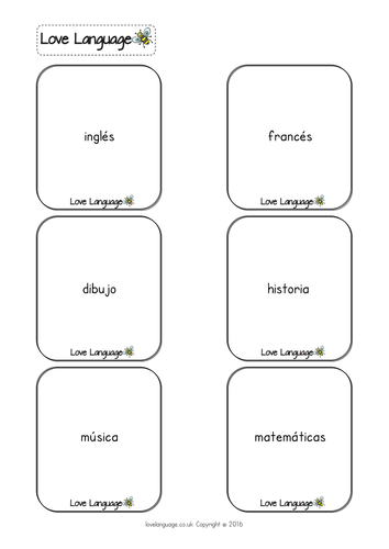 Spanish school subjects vocabulary cards | Teaching Resources