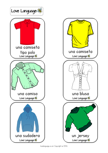 Spanish uniform vocabulary cards - clothes | Teaching Resources