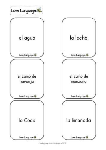Spanish drinks vocabulary cards | Teaching Resources