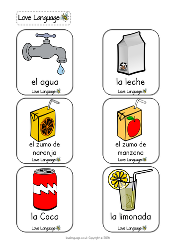 Spanish drinks vocabulary cards | Teaching Resources