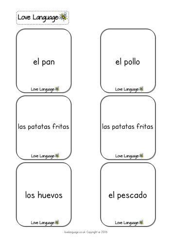 Spanish food vocabulary cards | Teaching Resources