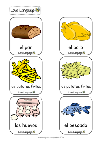 Spanish food vocabulary cards | Teaching Resources
