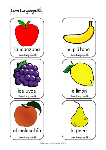 Spanish fruit and veg vocabulary cards | Teaching Resources