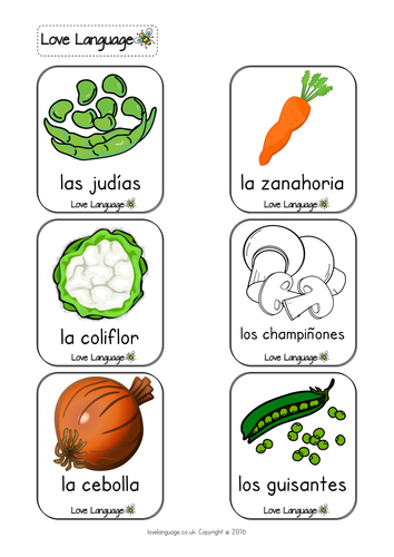 Spanish fruit and veg vocabulary cards | Teaching Resources