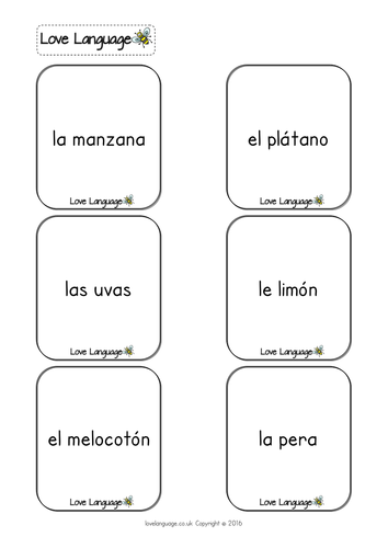 Spanish fruit and veg vocabulary cards | Teaching Resources