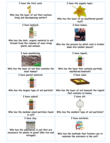 I Have, Who Has? Soil Conservation and Soil Formation | Teaching Resources