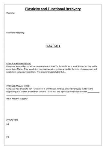FUNCTIONAL RECOVERY & PLASTICITY Full Lesson Psychology AQA ...