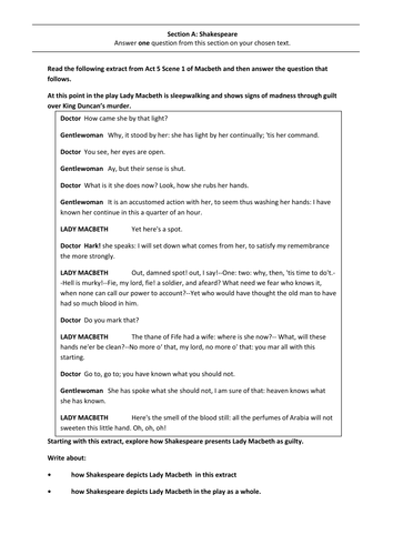 Macbeth - AQA New Specification: Act 5 Scene 1 - Characterisation of Lady Macbeth | Teaching ...