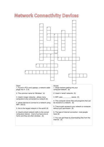 Network connectivity crossword | Teaching Resources