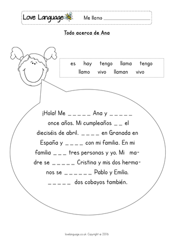 Spanish All About Me gap fill readings and writing activity | Teaching ...