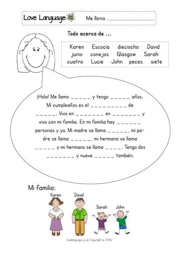 Spanish All About Me gap fill readings and writing activity | Teaching ...