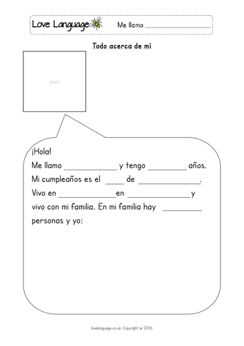 Spanish All About Me gap fill readings and writing activity | Teaching ...