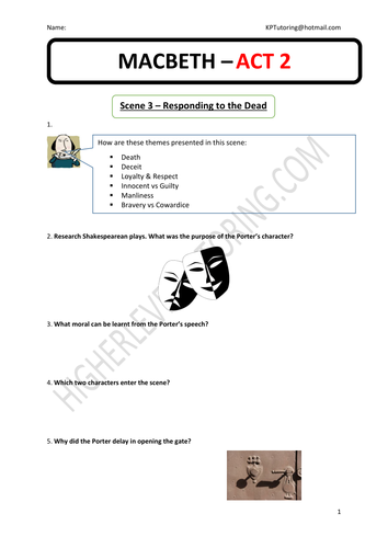 SHAKESPEARE: MACBETH - ACT 2. Scene 3 Question and activities worksheet ...