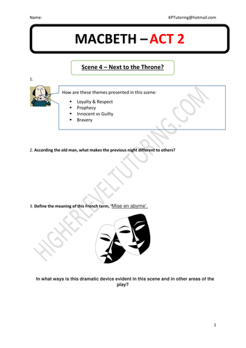 SHAKESPEARE: MACBETH - ACT 2. Scene 4 Question and activities worksheet ...