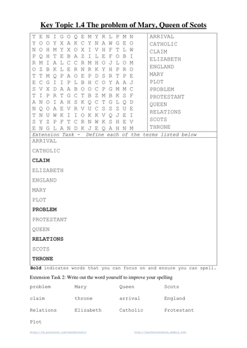 GCSE Word searches on Early Elizabethan England 1.2-1.4 | Teaching ...