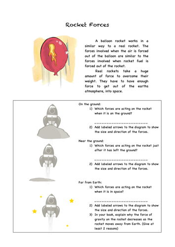 Rockets and forces worksheet | Teaching Resources