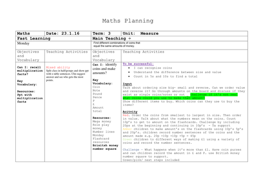 Year 2 Maths mastery planning money - week 1 finding amounts | Teaching ...