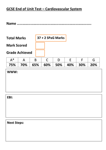 End of Unit Cardiovascular Test | Teaching Resources
