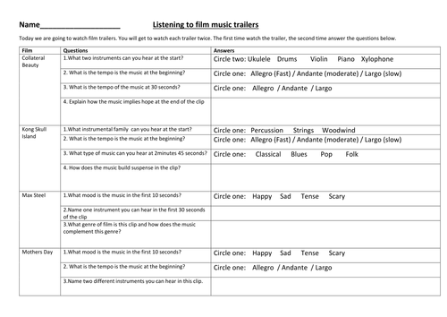 Film trailer listening activity (30 mins) KS3 | Teaching Resources
