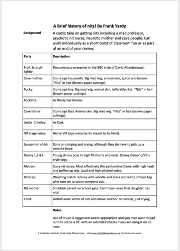 A brief history of nits - A comedy sketch for kids | Teaching Resources