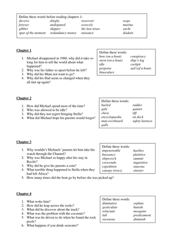 Kensuke's Kingdom Michael Morpurgo chapter questions comprehension ...