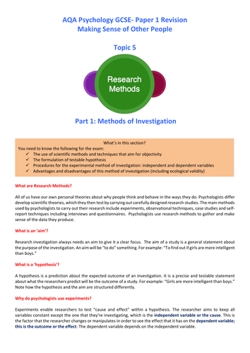 GCSE Psychology Revision | Teaching Resources