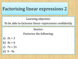 Factorising linear expression | Teaching Resources