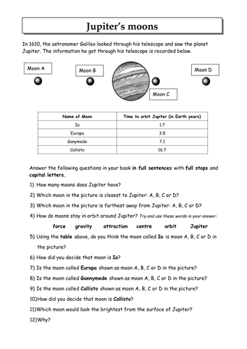 KS3 Physics - Moons of Jupiter | Teaching Resources