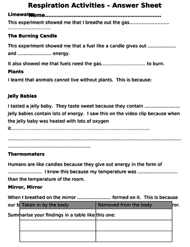KS3 Unit 8C Biology -Respiration (8b Gas exchange system 8c Oxygen 8d ...