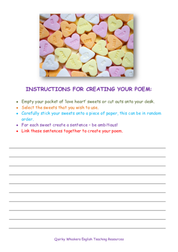 Valentine’s Love Heart Sweets Poetry Activity | Teaching Resources