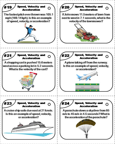Speed, Velocity and Acceleration Task Cards | Teaching Resources Speed, Velocity and Acceleration Task Cards | Teaching Resources