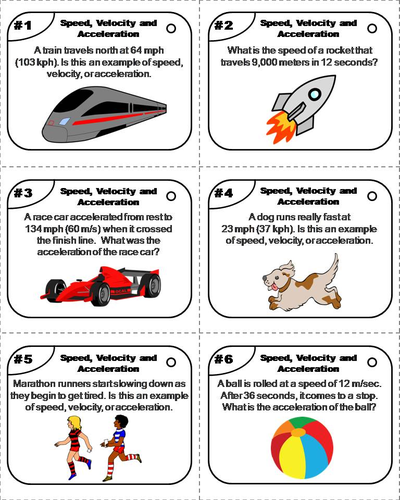 Speed, Velocity and Acceleration Task Cards | Teaching Resources Speed, Velocity and Acceleration Task Cards | Teaching Resources