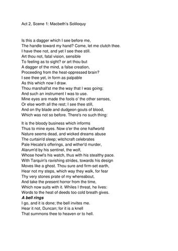 Macbeth's Soliloquy, Act 2, Scene 1 | Teaching Resources