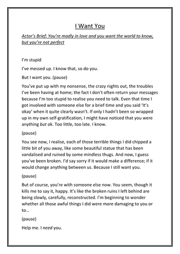 Drama - Monologues mini scheme. 6 original monologues and full lesson ...