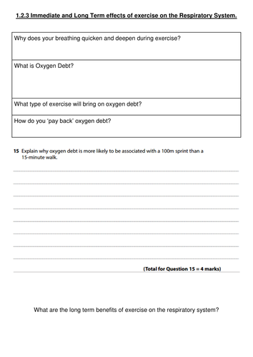 1.2.3 GCSE PE Respiratory system worksheets | Teaching Resources