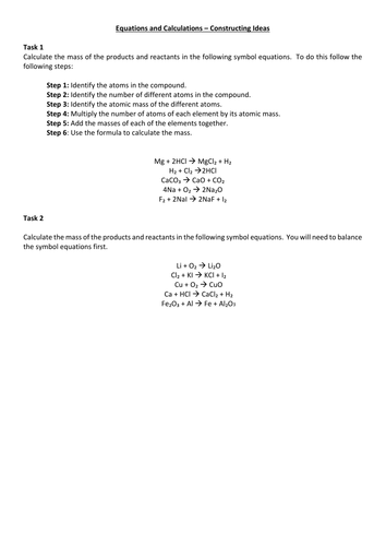 AQA GCSE C4 Chemical Calculations Sequence of Lessons Trilogy ...