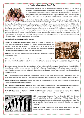 A Timeline of International Women's Day - Reading Comprehension ...