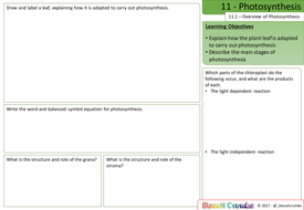 11 - Photosynthesis Revision Sheets - AQA A-Level Biology | Teaching ...