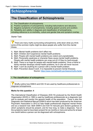 Workbook Answers - Schizophrenia - Classification of Schizophrenia ...