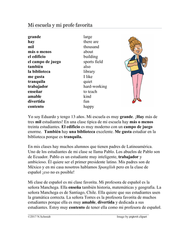 Mi escuela y mi profe favorita Lectura ~ Spanish School Reading ...