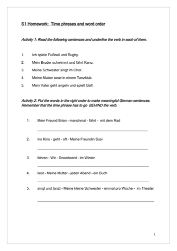 Word order: Time phrases in a German sentence | Teaching Resources