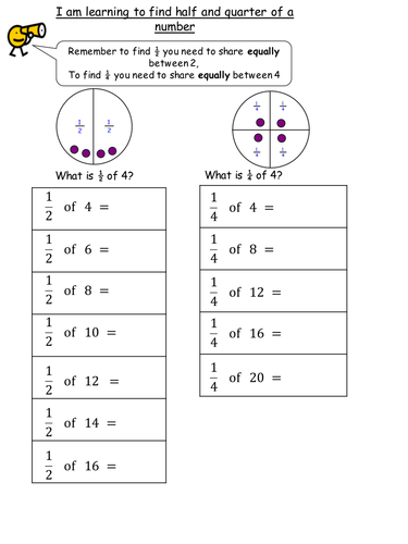 Differentiated fractions of a number worksheets for Year 1 and 2 ...